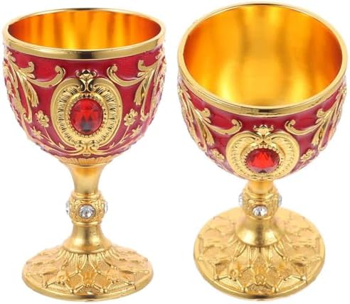Amazon.com | 2PC Gold Red Chalice Goblet Delicate Retro Wine Cup ...