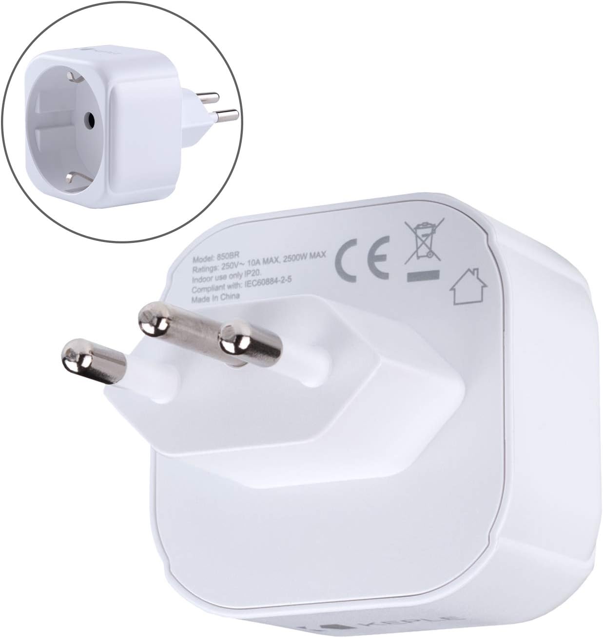 Electraline 92359 Adattatore Presa 10/16 A, Spina Schuko Adattato per i ...