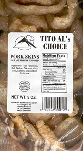 Amazon.com: Tito Al's Choice Fried Pork Skins 3 Oz (Pack of 2) (Salt ...