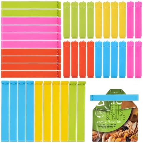 Tahbarshi 40 Pcs Food Clips Bag Sealing Clips, 2 Sizes & 5 Colours ...