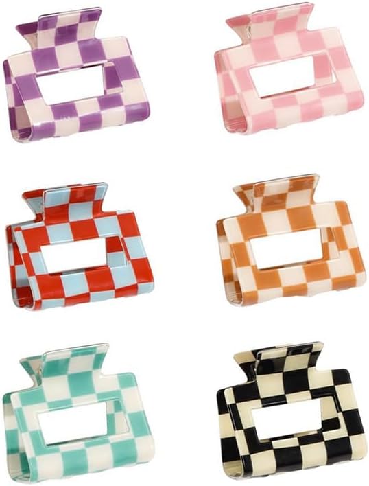 Amazon.com: Small Checkered Multicolored Rectangle Y2K Hair Claw Clips ...