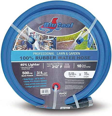 Amazon.com: BluSeal Hot/Cold Water Rubber Garden Hose, 100% Rubber ...