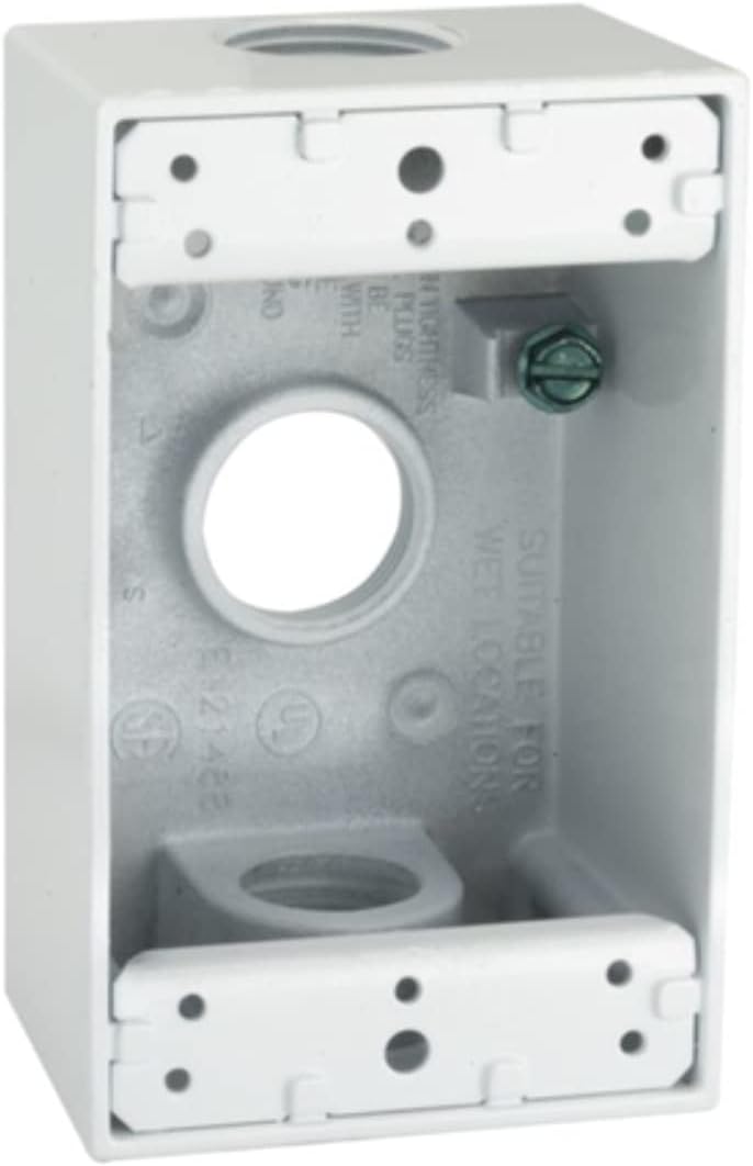 1-Gang Weatherproof Box, Three 3/4 in. Threaded Outlets, White ...