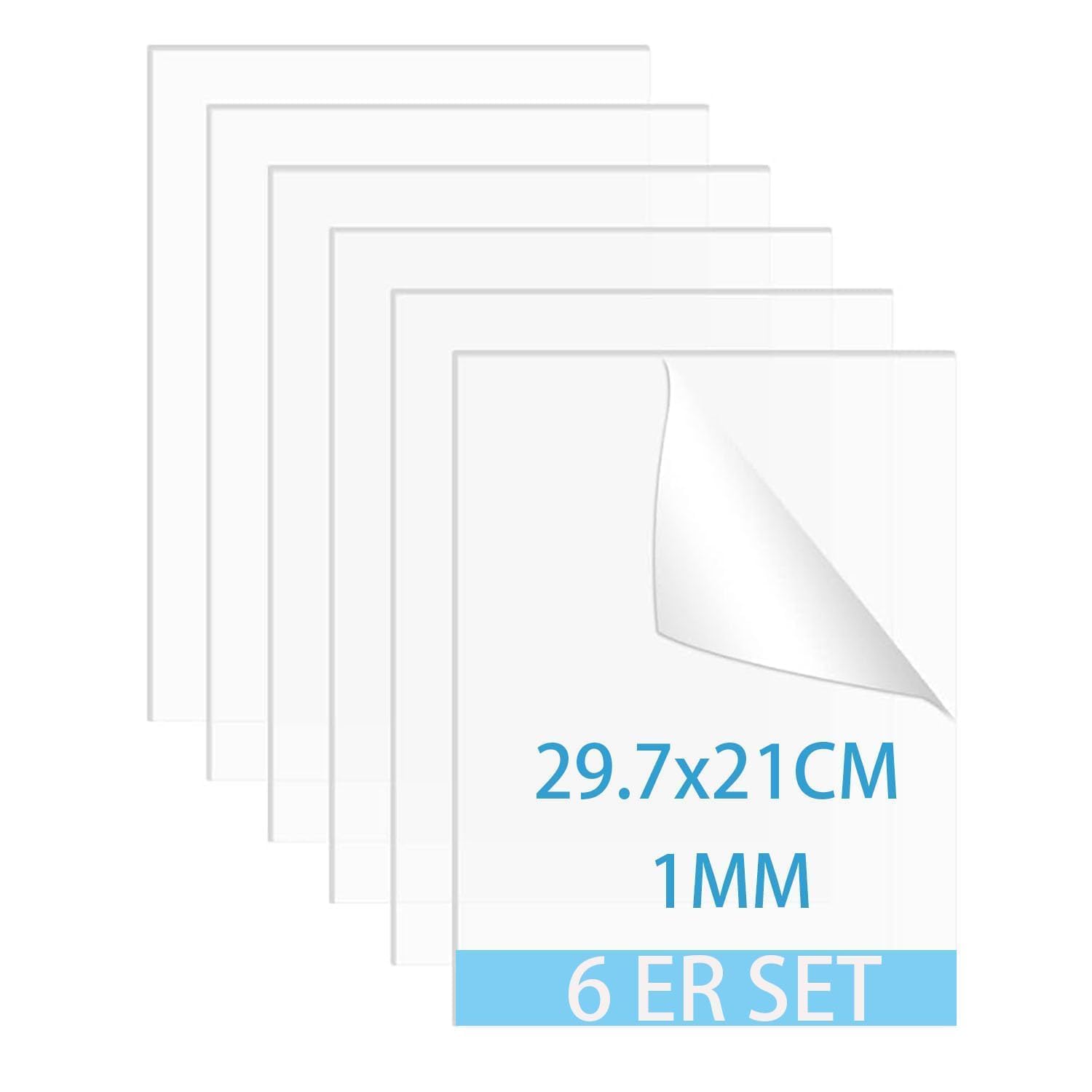 QEEYON 6 Stück Acrylglas Platte A4 1mm Transparente Acrylplatte Glasklar Zuschneidbare ...