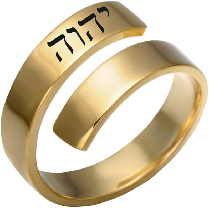 YHWH Hebrew God Name 18K Gold Wrap Cuff Ring Stainless Steel Jewish ...