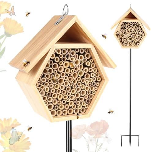 Amazon.com: Mason Bee House for Garden, Natural Wooden Bee Habitat with ...