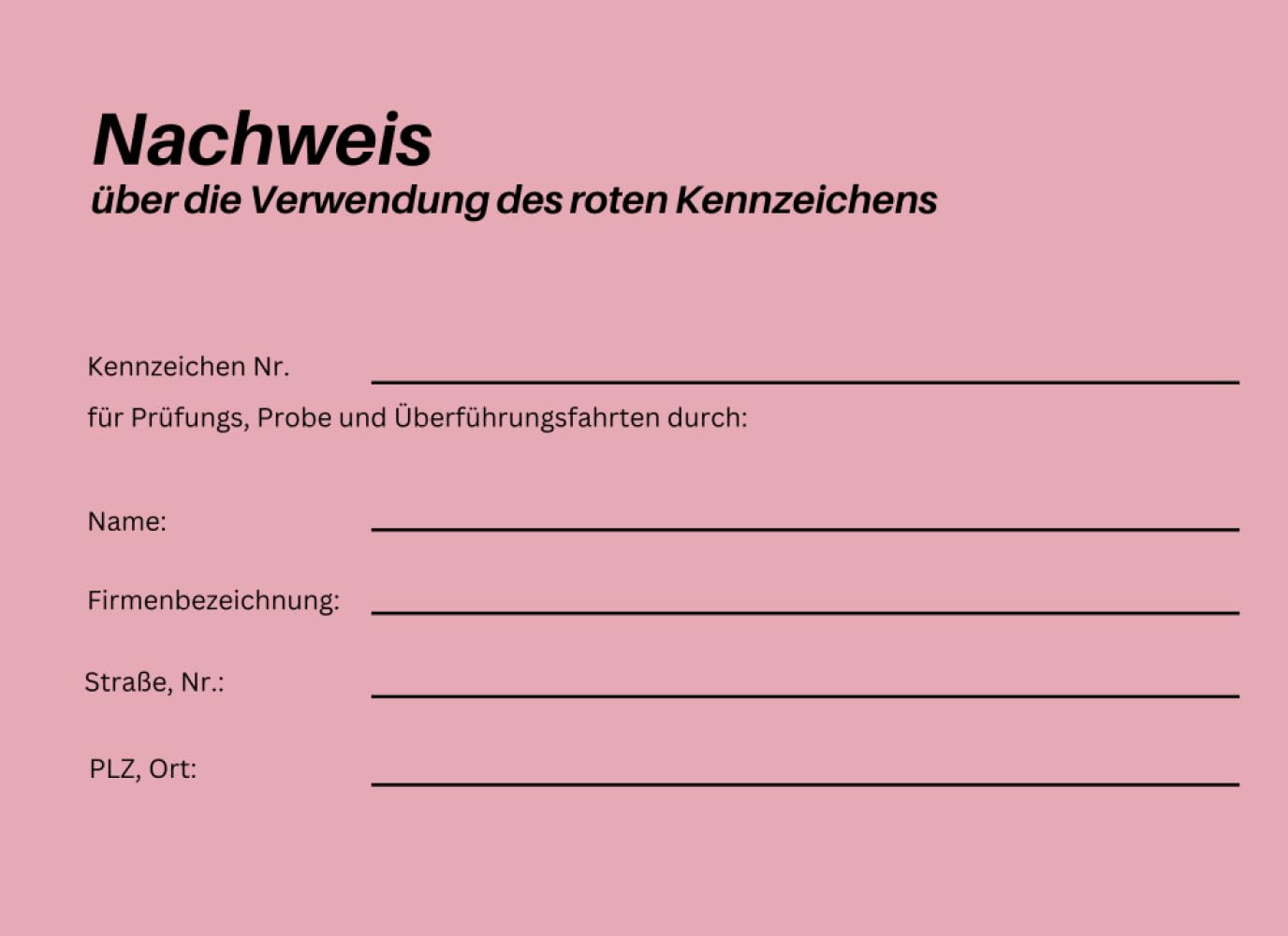 Fahrtenbuch Rotes Kennzeichen