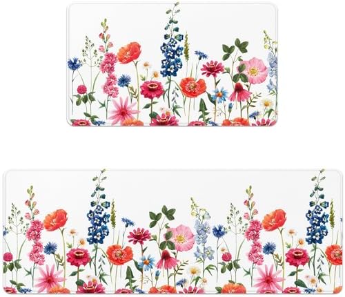 Amazon.com: CHICNOOK Kitchen Mat with Colorful Flowers,2 PCS Inches ...