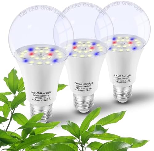 Grow Light Bulbs for Indoor Plants Full Spectrum,E26 A19 Grow LED Lamp ...