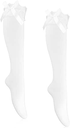 Amazon.com: White Knee High Socks with Bows Long Ruffle Socks White ...