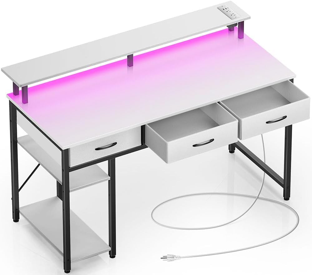 Amazon.com: Rolanstar L Shaped Gaming Desk with LED Lights & Power ...