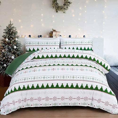 Amazon.com: Christmas Duvet Cover Set Queen Size, Green White Striped ...