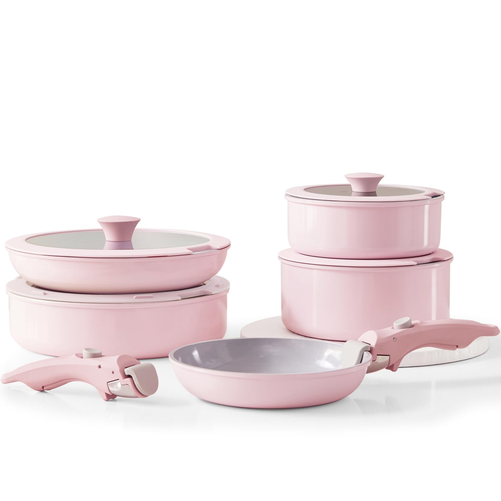 Amazon.com: Vkoocy Pink Non Stick Pot and Pan Sets with Removable ...