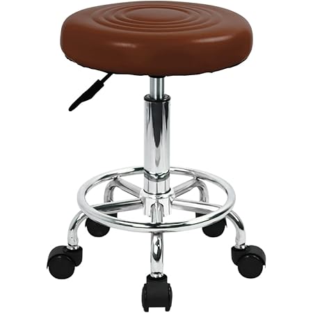 WKWKER Round Rolling Beauty Stool On Wheels PU Leather Swivel Height ...