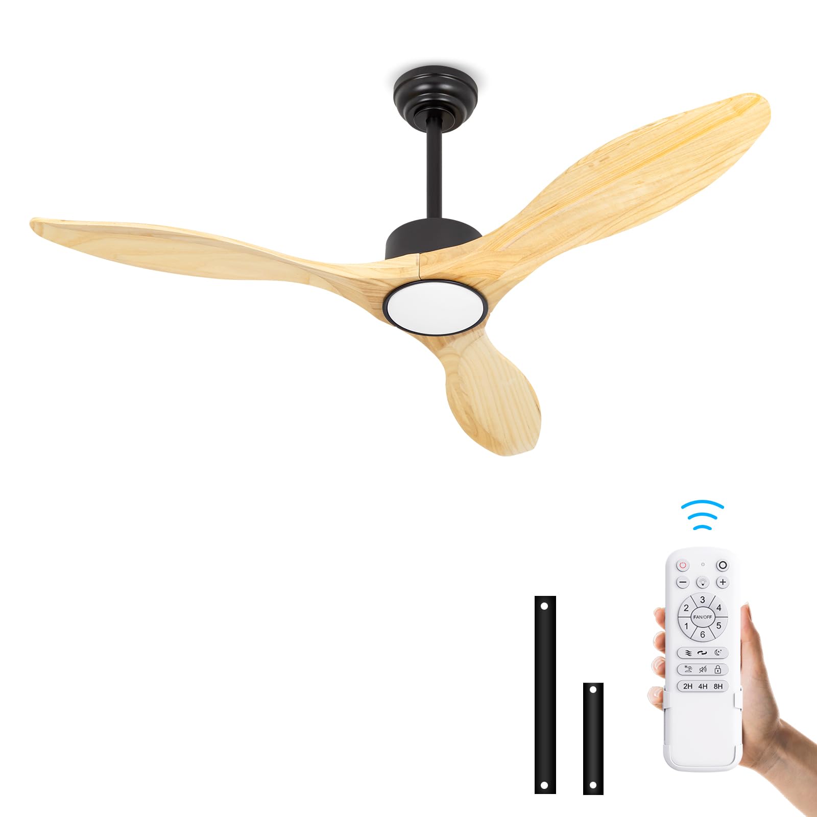 Amazon.com: revoici 52Inch Natural Wood Ceiling Fan with Light,Modern ...