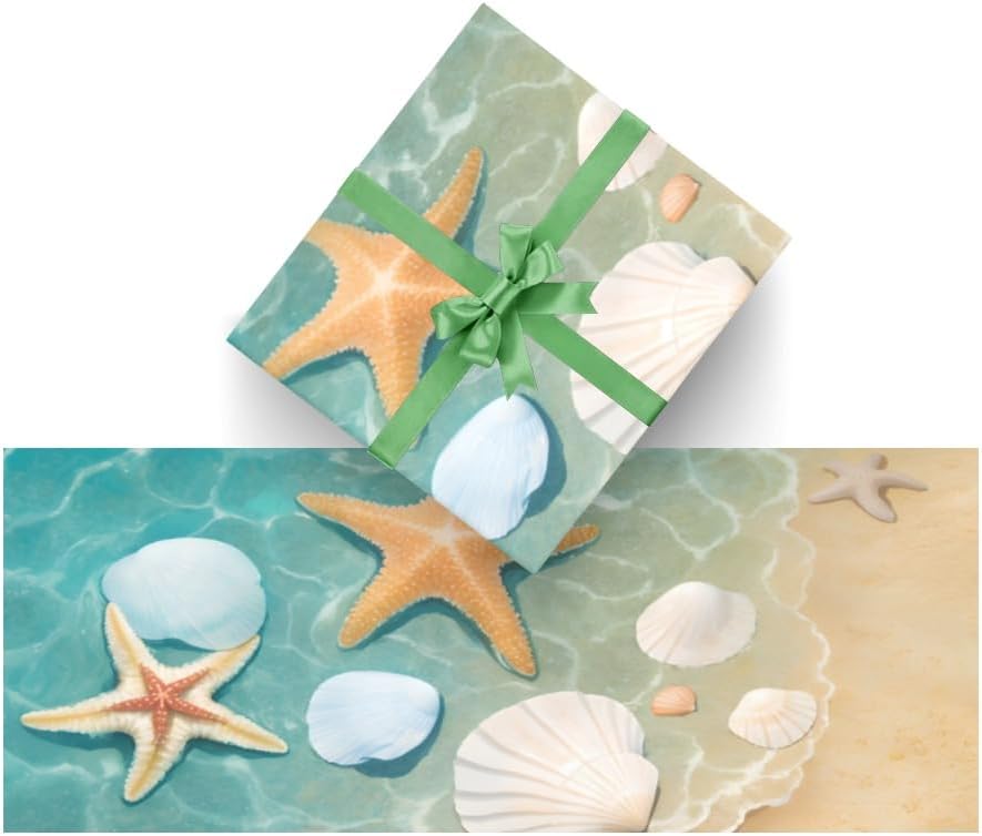 Amazon.com: CUXWEOT Gift Wrapping Paper Beach Starfish Seashell for ...