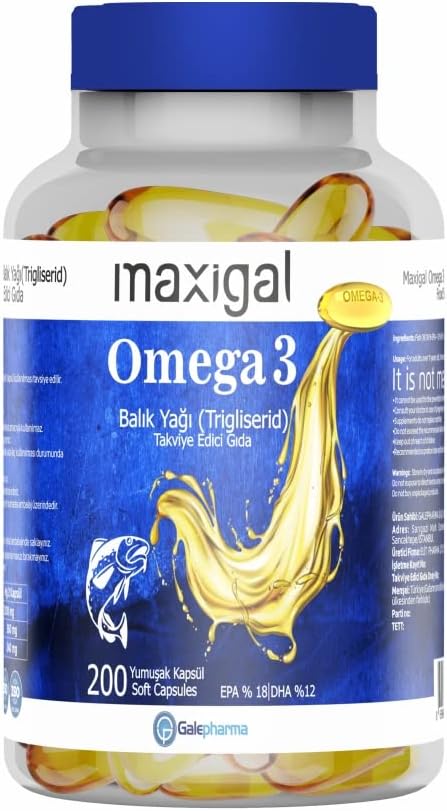 Maxigal Omega 3 Balık Yağı Trigliserid 2000 mg 200 Kapsül : Amazon.com ...