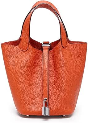 TULIYA Women Top Handle Genuine Leather Soft Bucket Bag Lock Design ...