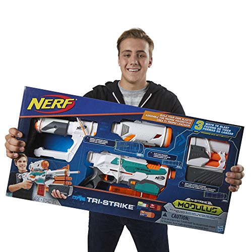 Nerf Modulus Tri-Strike Blaster, Mega Barrel, Rocket Launcher, Clip, 1 ...