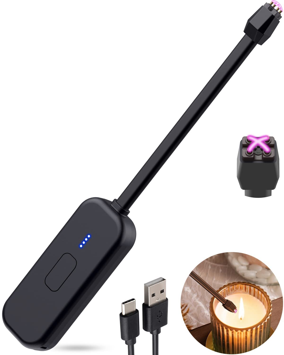 Electric Lighter - Windproof Candle Lighter USB-C Rechargeable Lighter ...