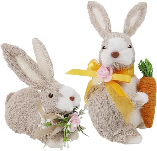 Amazon.com: DR.DUDU Set of 2 Easter Bunny Decorations. Straw Bunny ...
