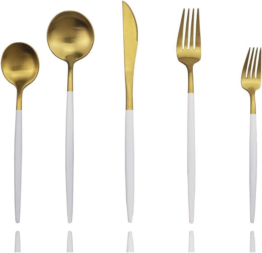 Amazon.com | JASHII Luxury Wthie Gold Flatware, Silverware Sets, 20 ...