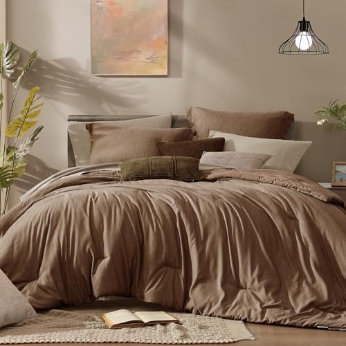 Amazon.com: Monbix Oversized King Comforter Set, Brown Cationic Dyeing ...
