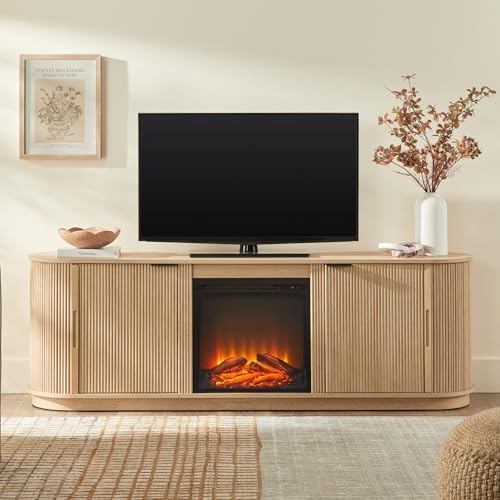 Walker Edison Chloe Reeded TV Stand with Fireplace Insert, 75 Inch, 70 ...