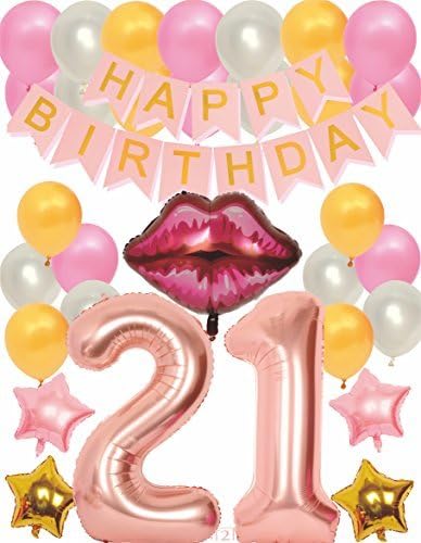 Amazon.com: Rosa 21st BIRTHDAY PARTY DECORATIONS KIT - Rosa 21st ...