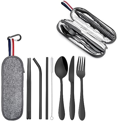 Travel Utensil Set, Reusable Stainless Steel Flatware Set with Case ...