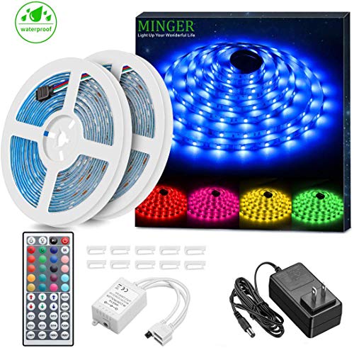 MINGER LED Strip Lights Kit, Waterproof 32.8ft 5050 RGB 300led Strips ...