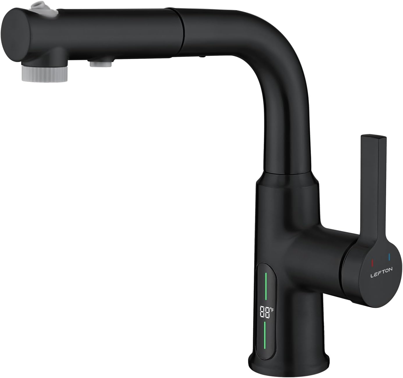 Lefton Single Hole Liftable Bathroom Faucet with Temperature Display in ...