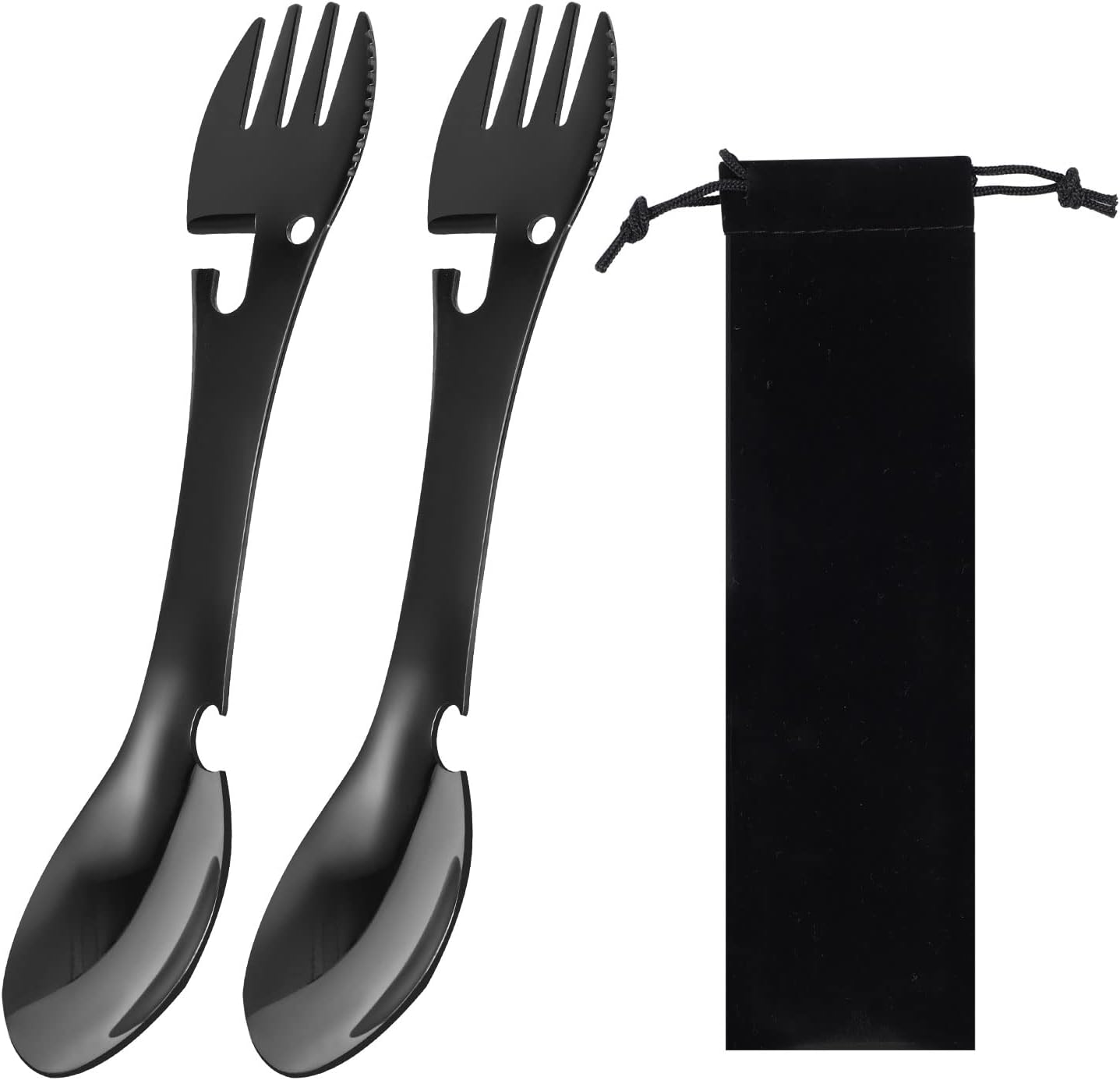 2PCS Camping Spork, Stainless Steel Spork Spoon Bottle Opener 5 in 1 ...