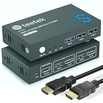 Amazon.com: Steetek USB 3.0 KVM Switch 2 Port, 4K@60Hz, HDMI KVM Switch ...