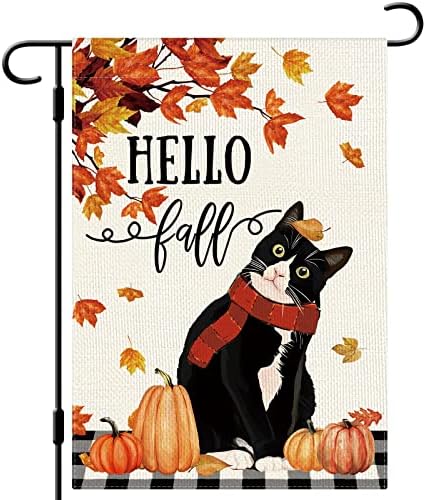 Amazon.com : BLKWHT Hello Fall Cat Garden Flag 12x18 Vertical Double ...