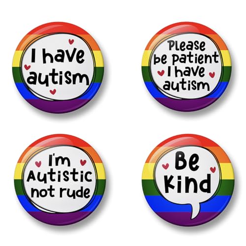 44mm Autism Pin Button Badge, 4 Badges, I am autistic Please be patient ...