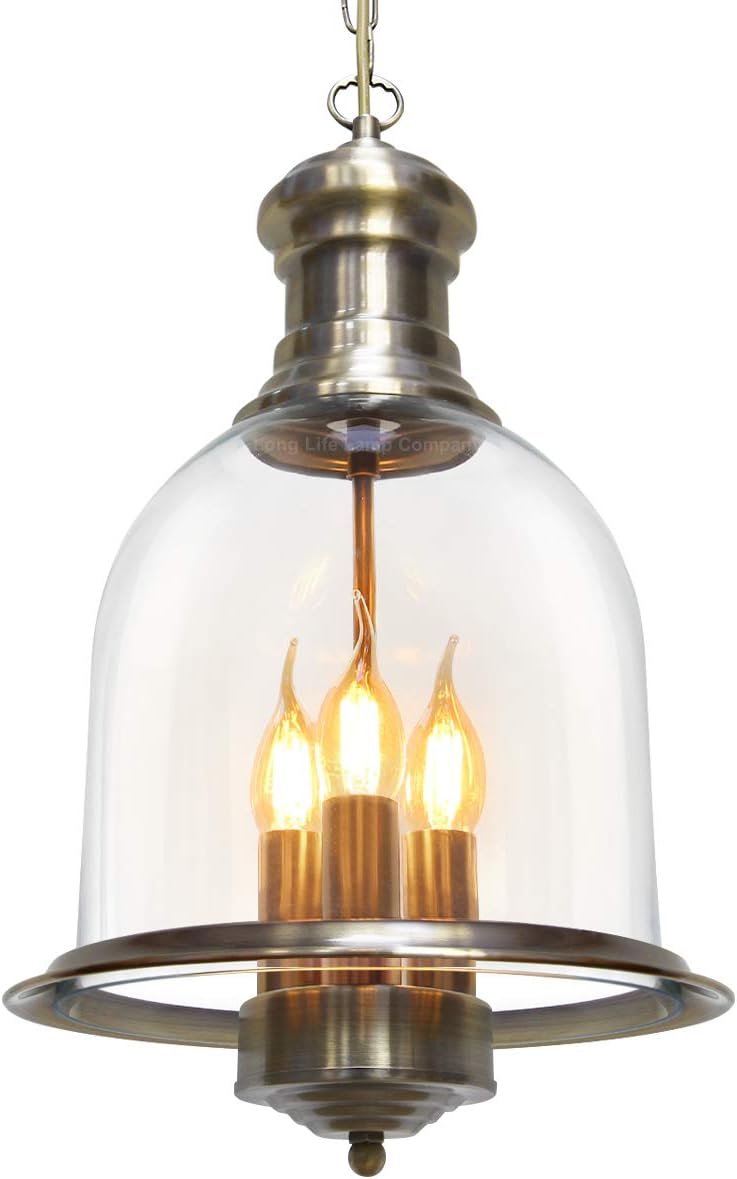 Long Life Lamp Company Vintage Glass Pendant Light Brass Hanging ...