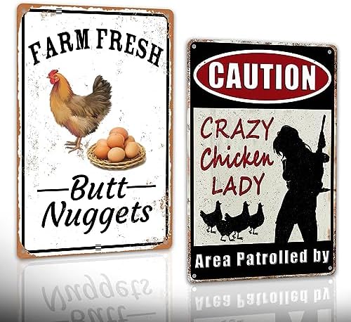 Amazon.com : Ynjzk 2pcs Funny Chicken Sign Vintage Chicken Metal Tin ...