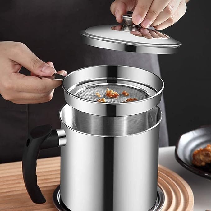 Stainless Steel Oil Storage Pot with Strainer | Cooking Oil Filter ...