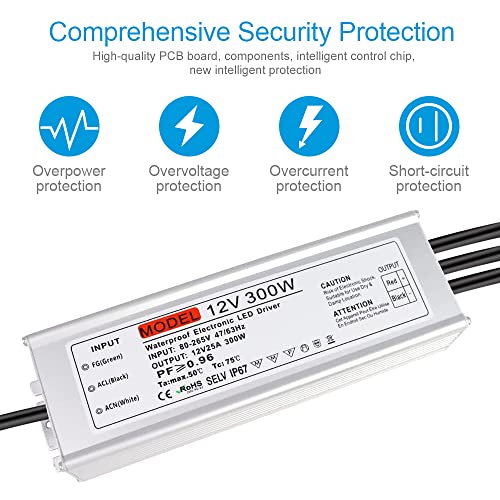 Snapklik.com : 12V 300W IP67 Waterproof Outdoor Power Supply, AC 80 ...