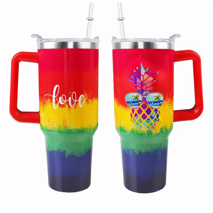 Amazon.com | WENININOK Rainbow Cups Gay Pride 40 oz Tumbler with Handle ...