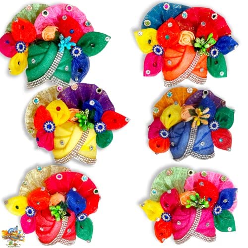 Buy Brij Sugandha Pagdi Set of 6 Flower Stone Pagdi – Net & Silk Mukut ...