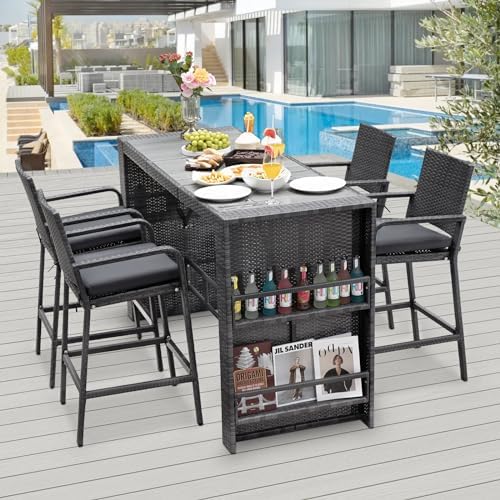 Amazon.com: BULEXYARD 5 Piece High Top Outdoor Bar Table and Chairs Set ...