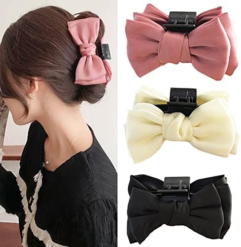 Amazon.com : 3 Pack Hair Bows Claw Clips, Silk Hair Claws, Big Bow Knot ...