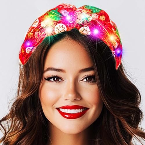 Amazon.com: BARTOSI Light Up Christmas Headbands Red Knotted Headband ...
