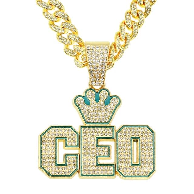 Buy KRYSTALZ Men Cuban Link Necklace With Bling Diamond CEO Pendant ...