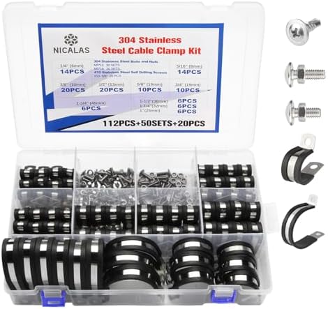 BONXAXK 173PCS Cable Clamps Assortment Kit, 304 Stainless Steel Rubber ...