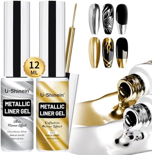 Amazon.com : JODSONE 2pcs Metallic Nail Art Gel Liner Gold Mirror ...