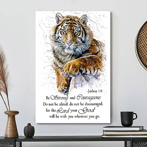 Amazon.com: Tiger Canvas Painting - Joshua 1:9 Bible Verse Canvas ...