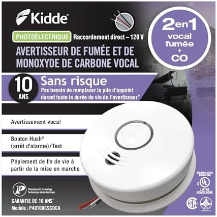 Kidde I12040CA 120V AC (Hardwired) Ionization Smoke Alarm with 9V ...